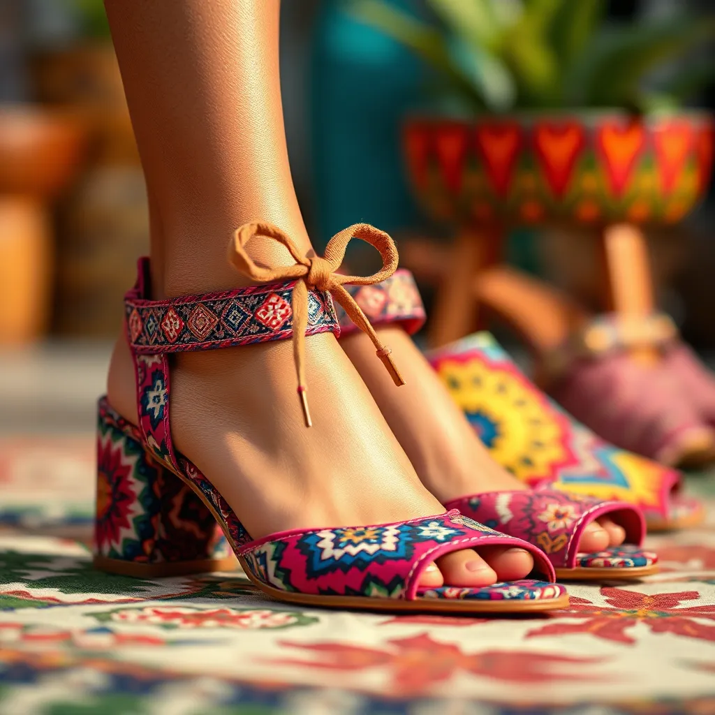 Exploring Ethnic Print Peep Toe Sandals